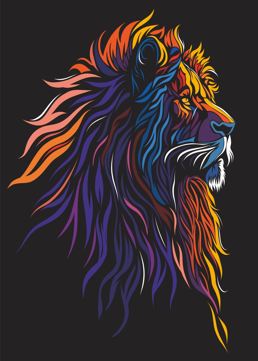 'lion king full color' Poster, picture, metal print, paint by ink king ...