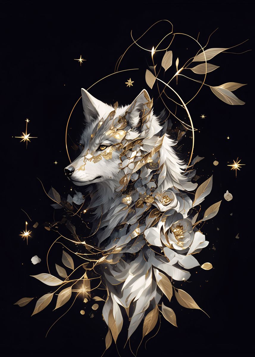 'kintsugi art white wolf' Poster, picture, metal print, paint by ...