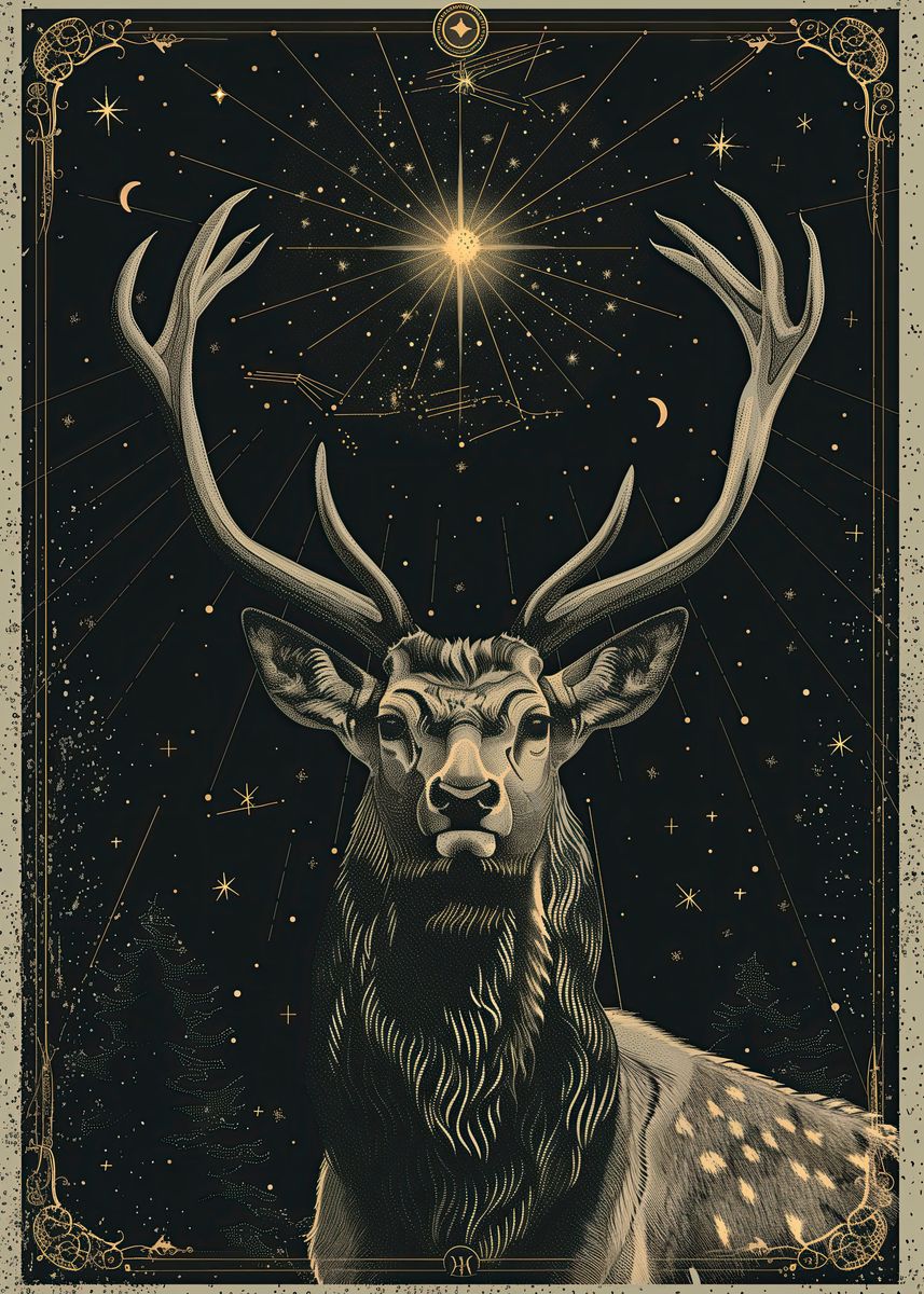 'Starlit Deer' Poster, picture, metal print, paint by KyzArt | Displate