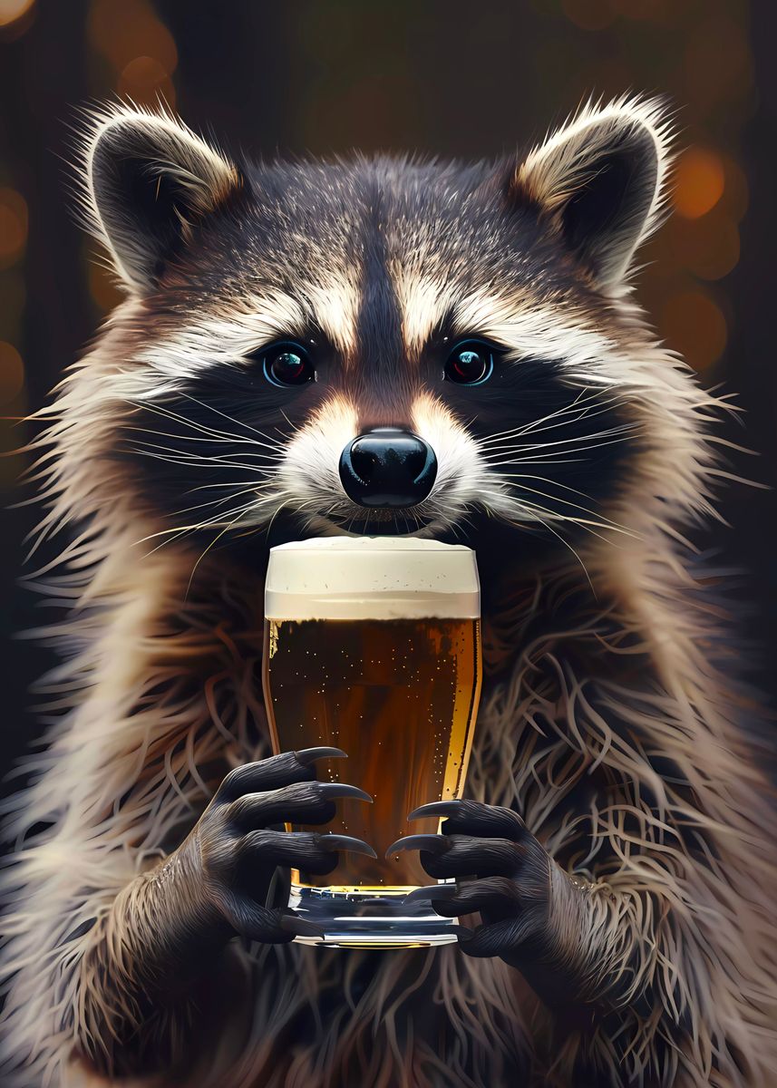 'Raccoon Beer' Poster, picture, metal print, paint by Henning Seiffert ...