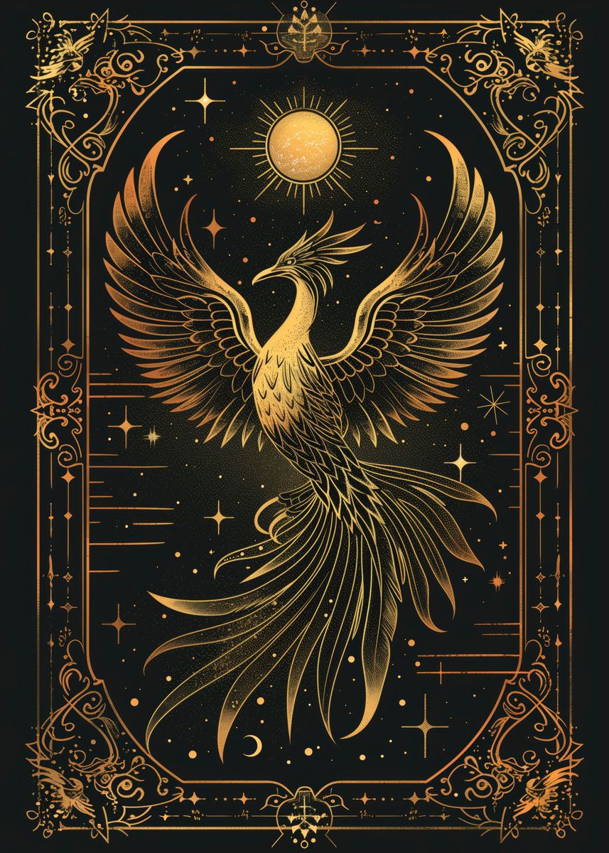 'Crimson Phoenix' Poster, picture, metal print, paint by KyzArt | Displate