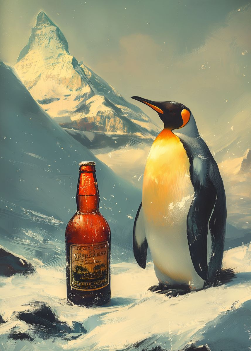 'Penguin and Beer' Poster, picture, metal print, paint by David Variant ...