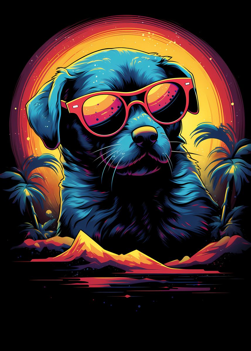 'Miami Vice with Retro Dog' Poster, picture, metal print, paint by ...