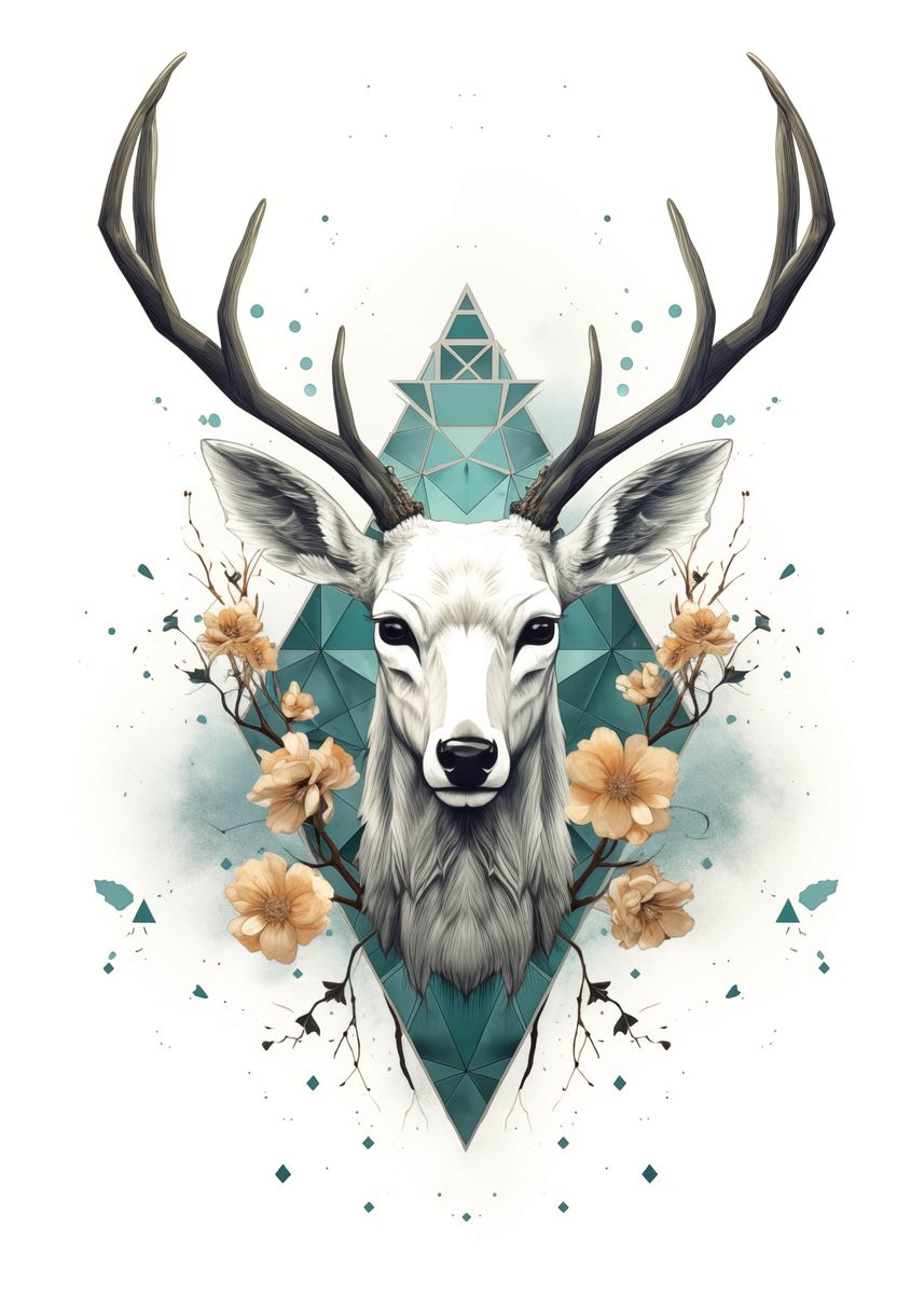 'Geometric Deer Animal' Poster, picture, metal print, paint by ...