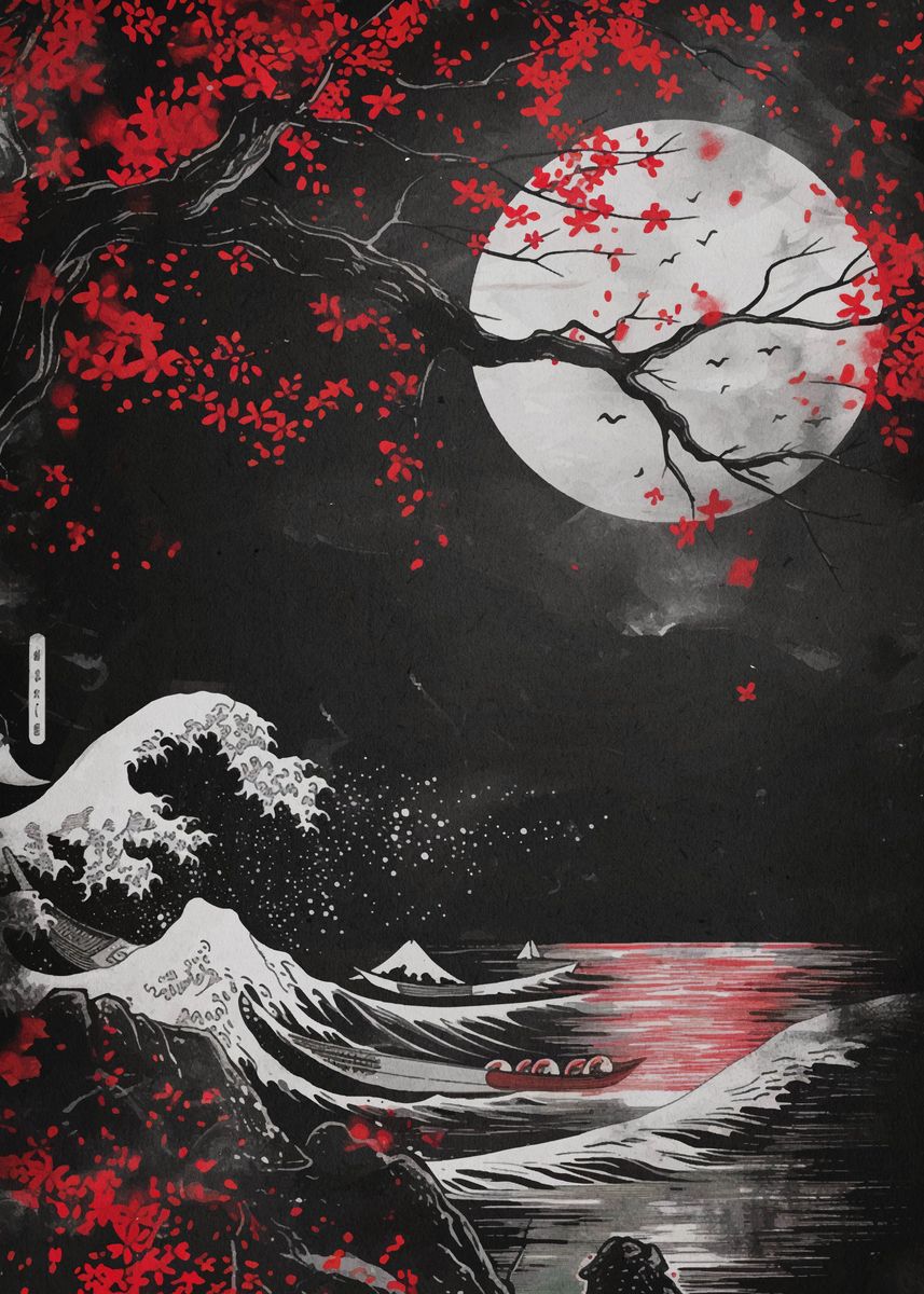 'Black Red Japanese' Poster, picture, metal print, paint by Dominguez ...