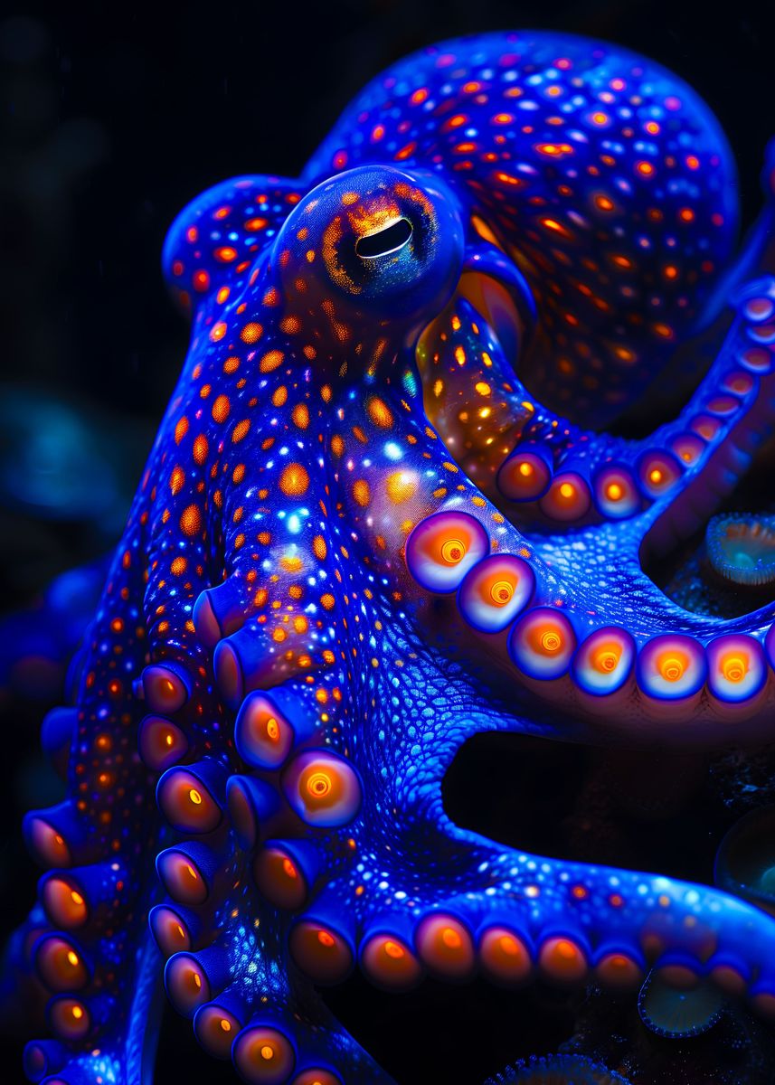 'Majestic Neon Octopus' Poster, picture, metal print, paint by ...