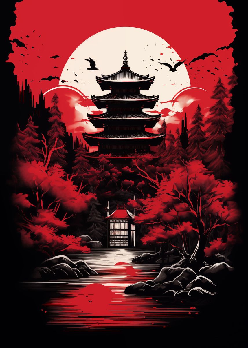 'Red Japan' Poster, picture, metal print, paint by hihi | Displate