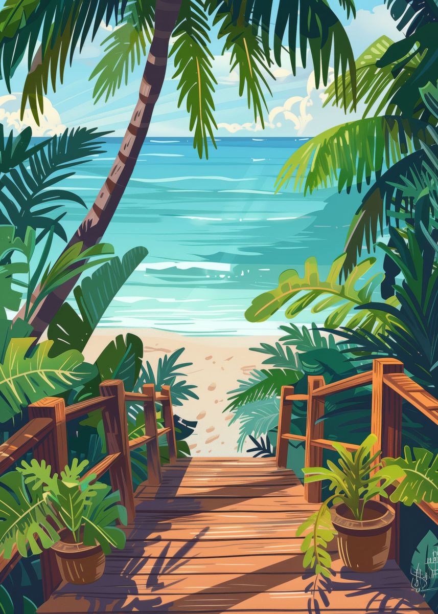 'Tropical Paradise Walkway' Poster, picture, metal print, paint by ...