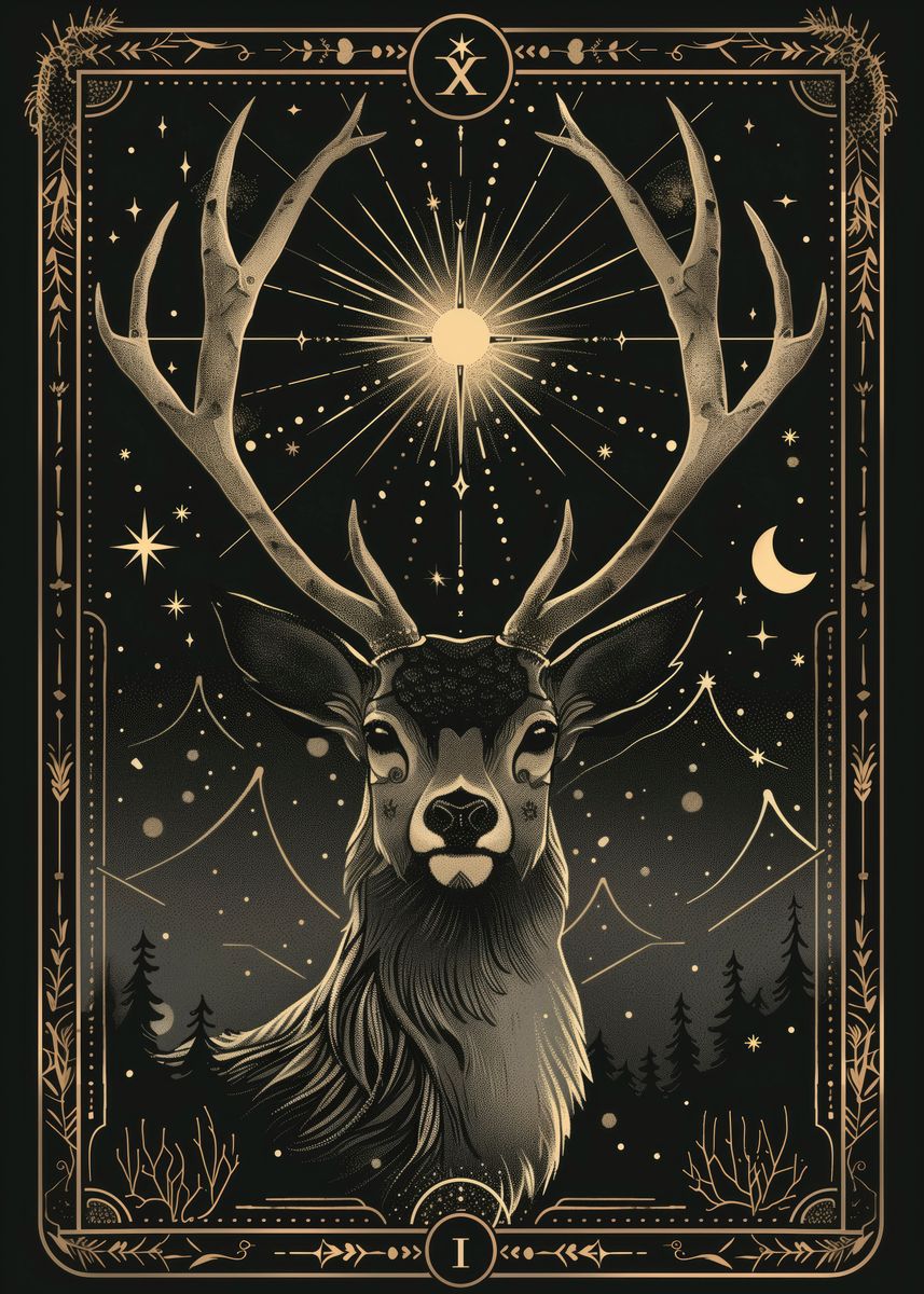 'Solar Stag' Poster, picture, metal print, paint by KyzArt | Displate