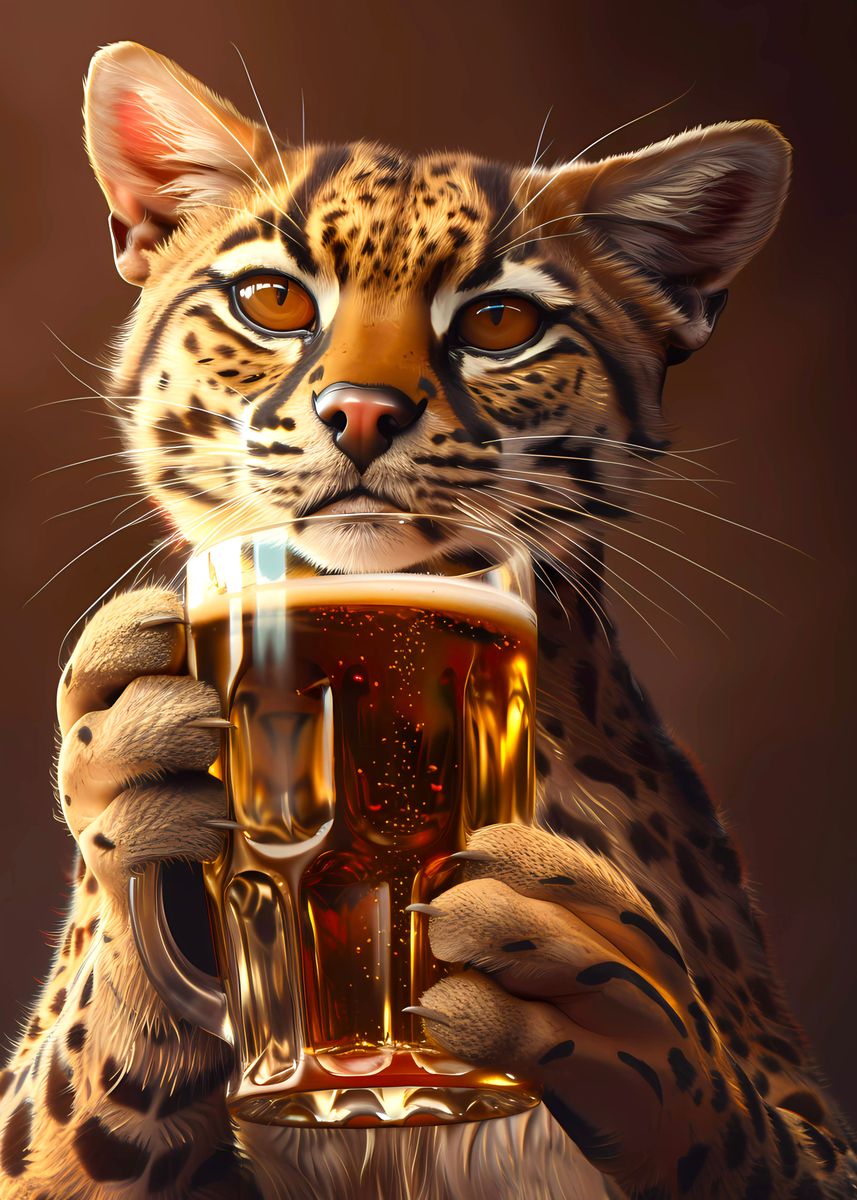 'Ocelot Beer' Poster, picture, metal print, paint by Henning Seiffert ...