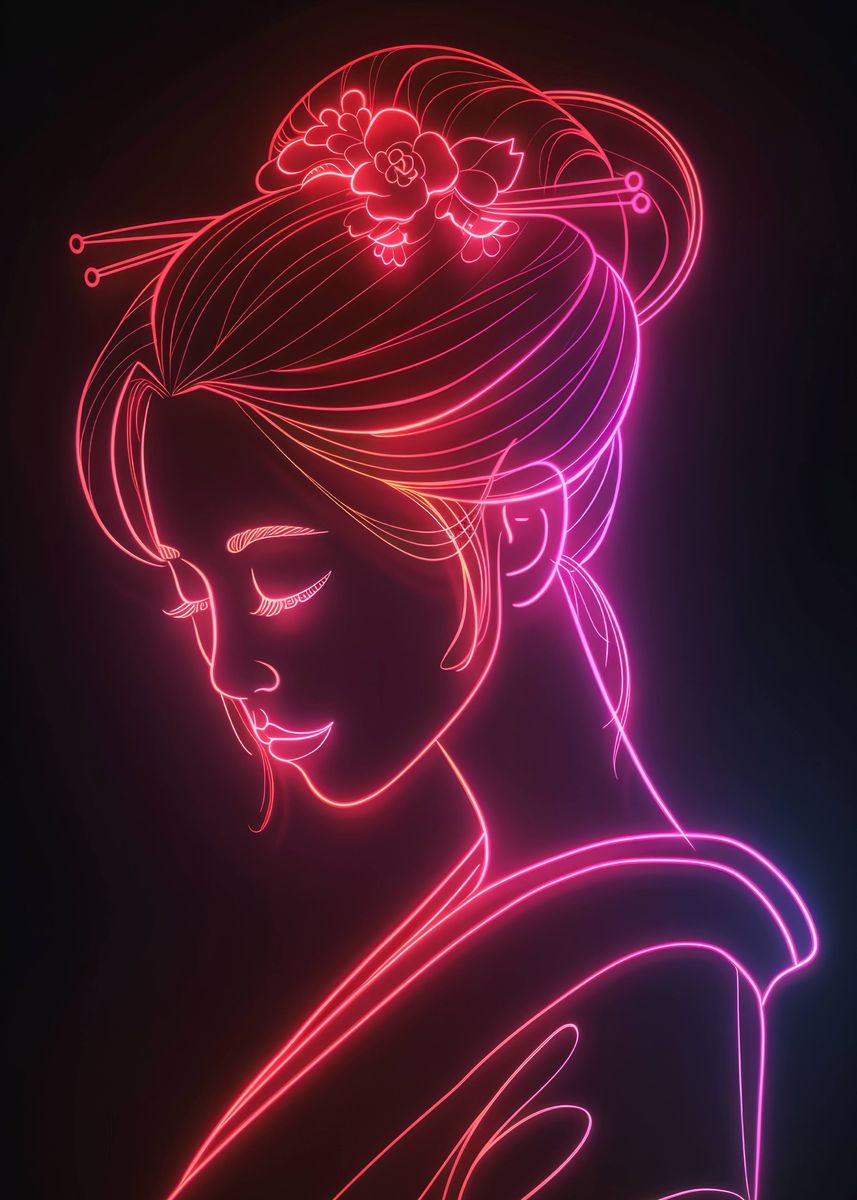 'Geisha Light Neon Japan' Poster, picture, metal print, paint by Adam ...