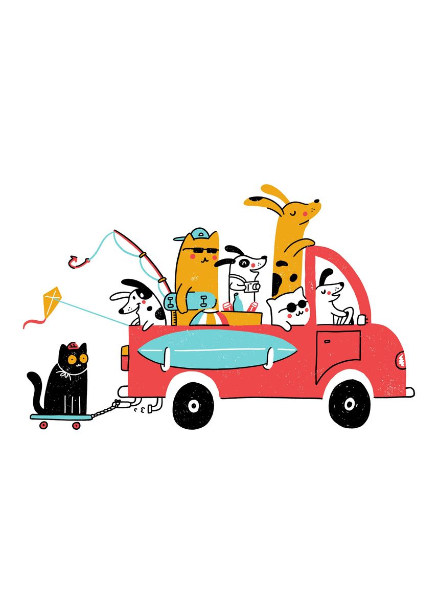 'Pets Traveling' Poster, picture, metal print, paint by Quilimo Studio ...