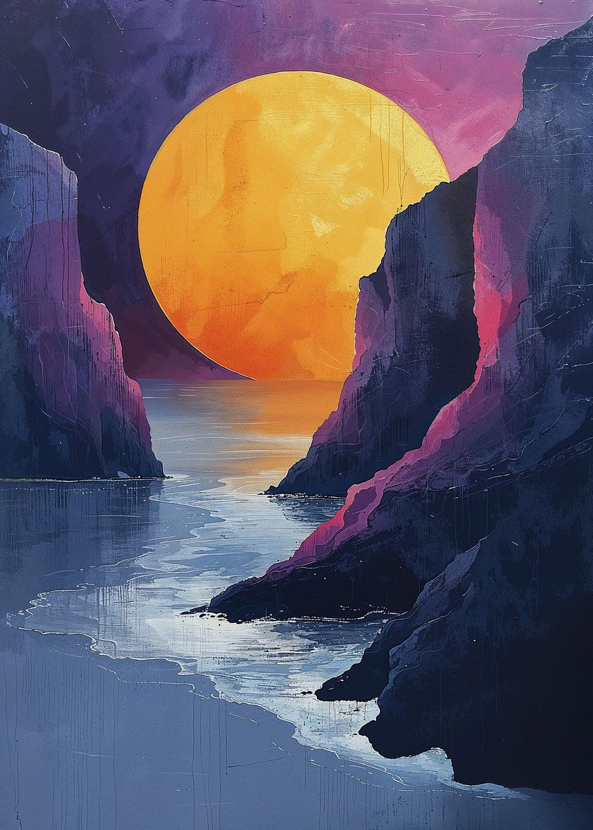 'Canyon Eclipse' Poster, picture, metal print, paint by Katsu | Displate