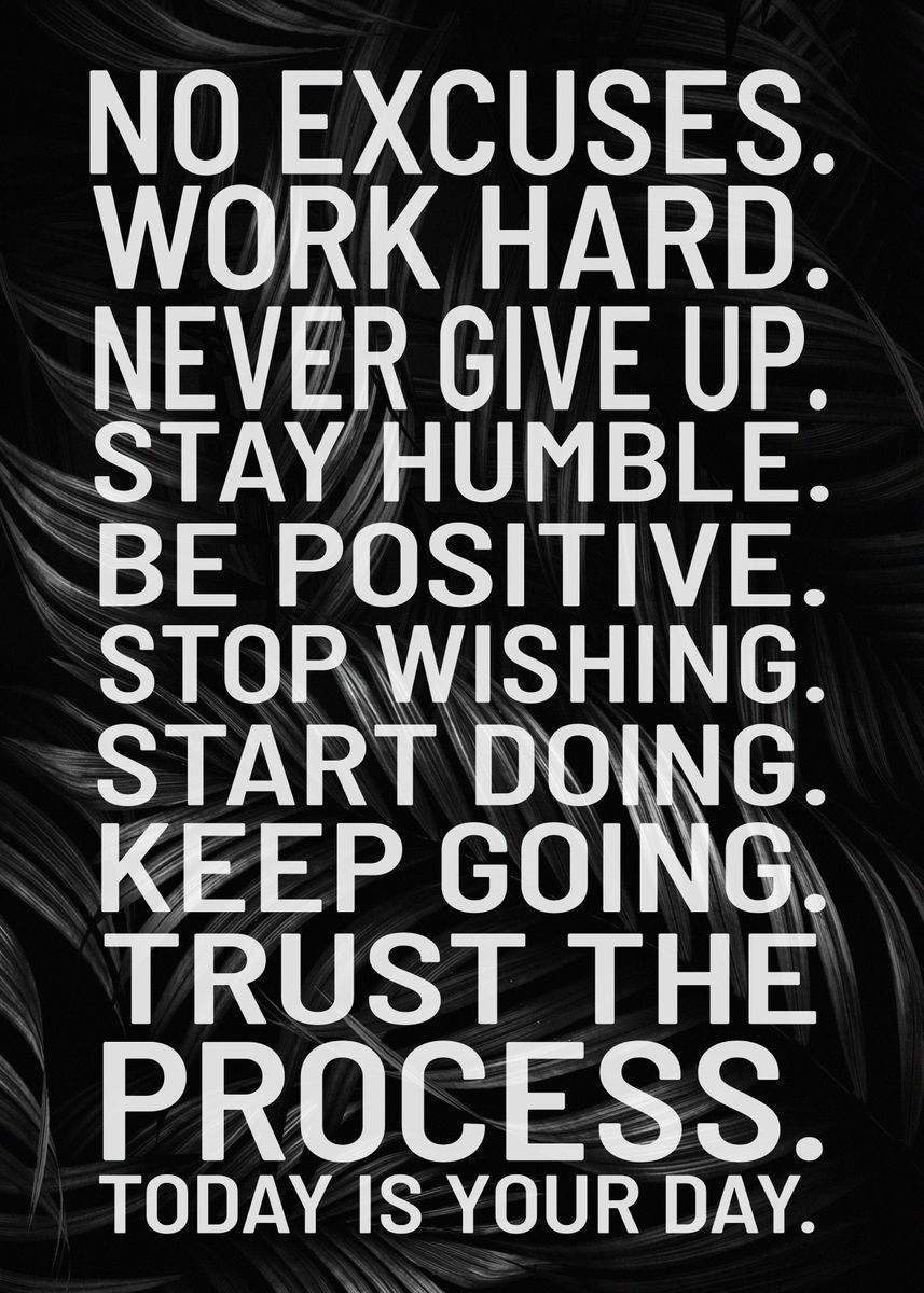 'No Excuses Quotes' Poster, picture, metal print, paint by Life ...