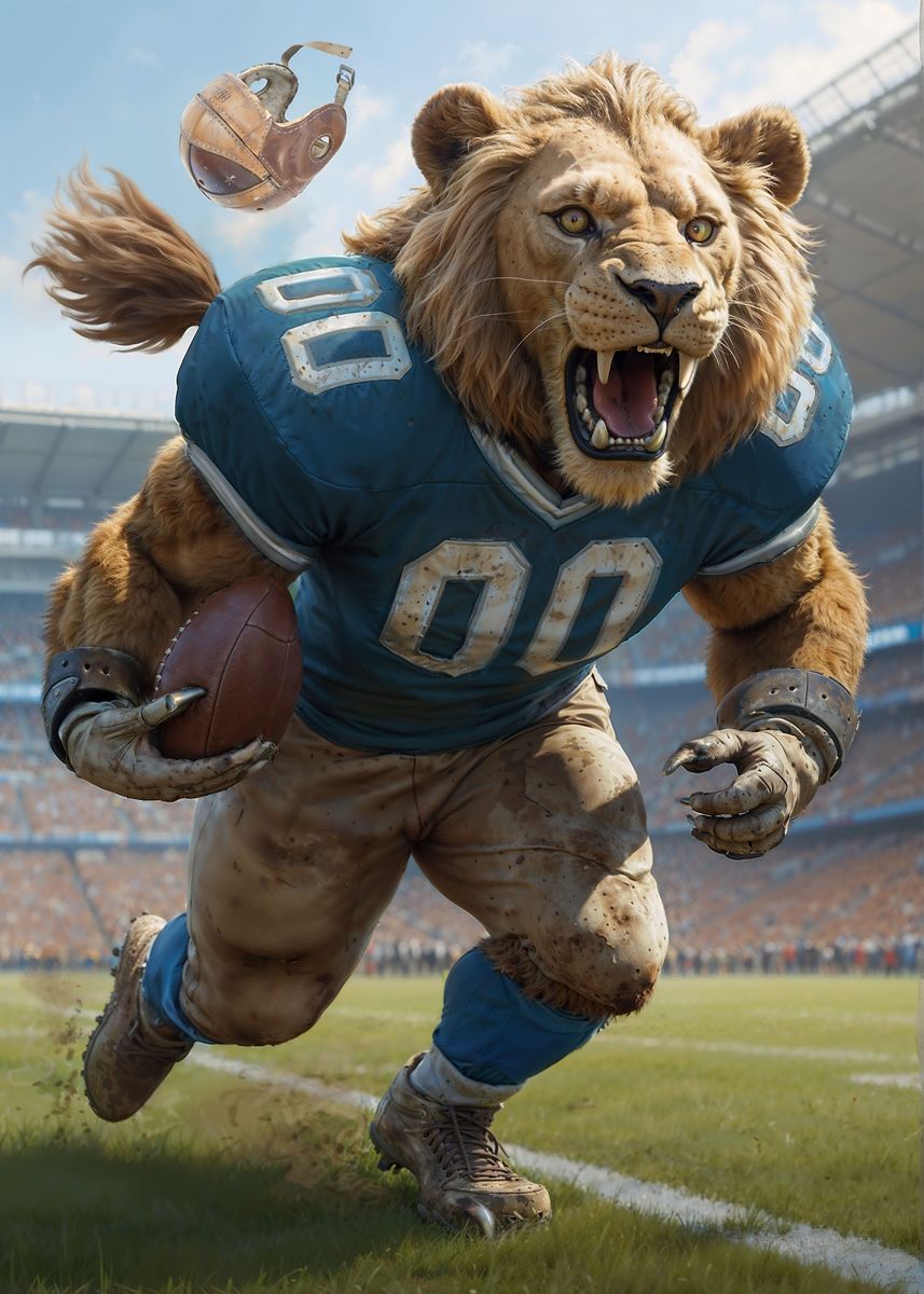'Gridiron Lion Football' Poster, picture, metal print, paint by Mudge ...