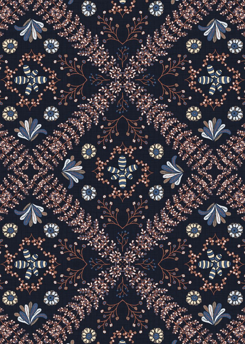 'Floral Tiles 5 Blue' Poster, picture, metal print, paint by Cesar ...