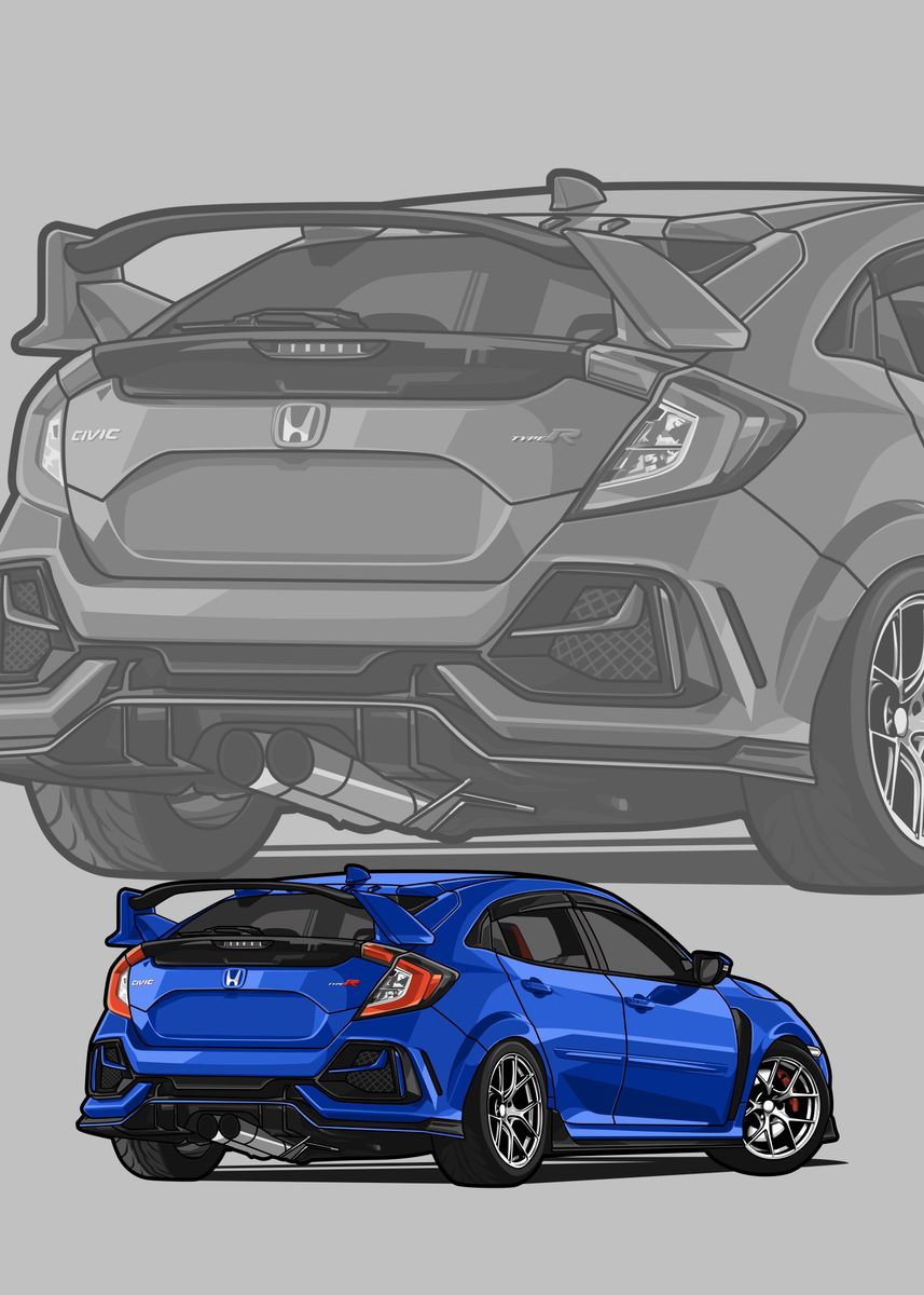 'honda civic type r blue' Poster, picture, metal print, paint by ...