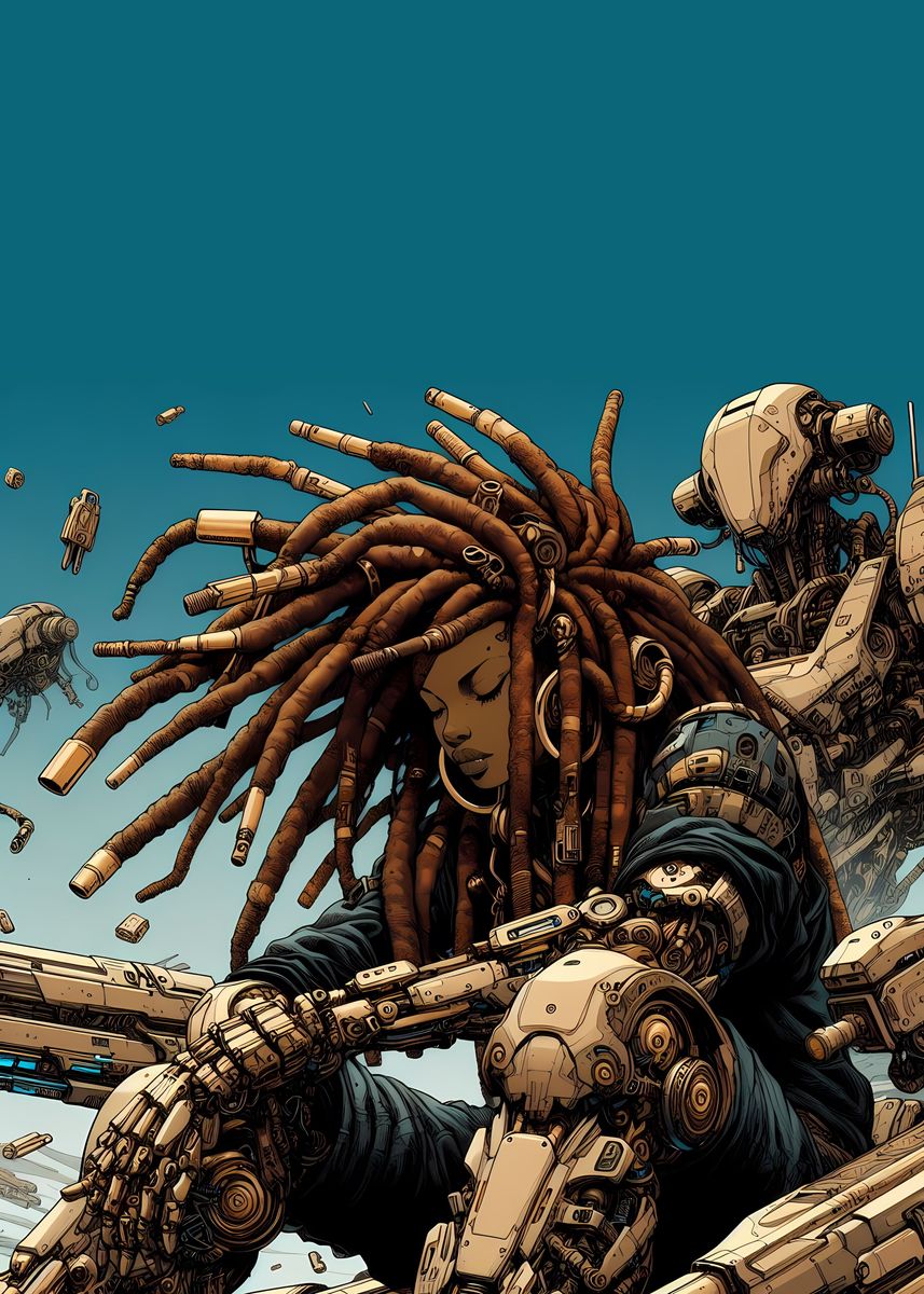 'Afro Cyborg on Tank' Poster, picture, metal print, paint by CODY ...