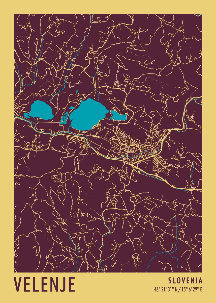 'Velenje Slovenia Map' Poster, picture, metal print, paint by Miracle ...