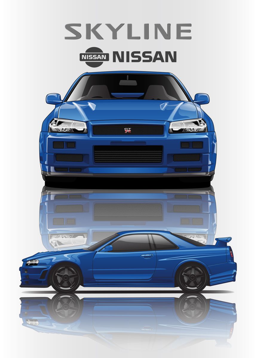 'Nissan Skyline GTR R34' Poster, picture, metal print, paint by ...