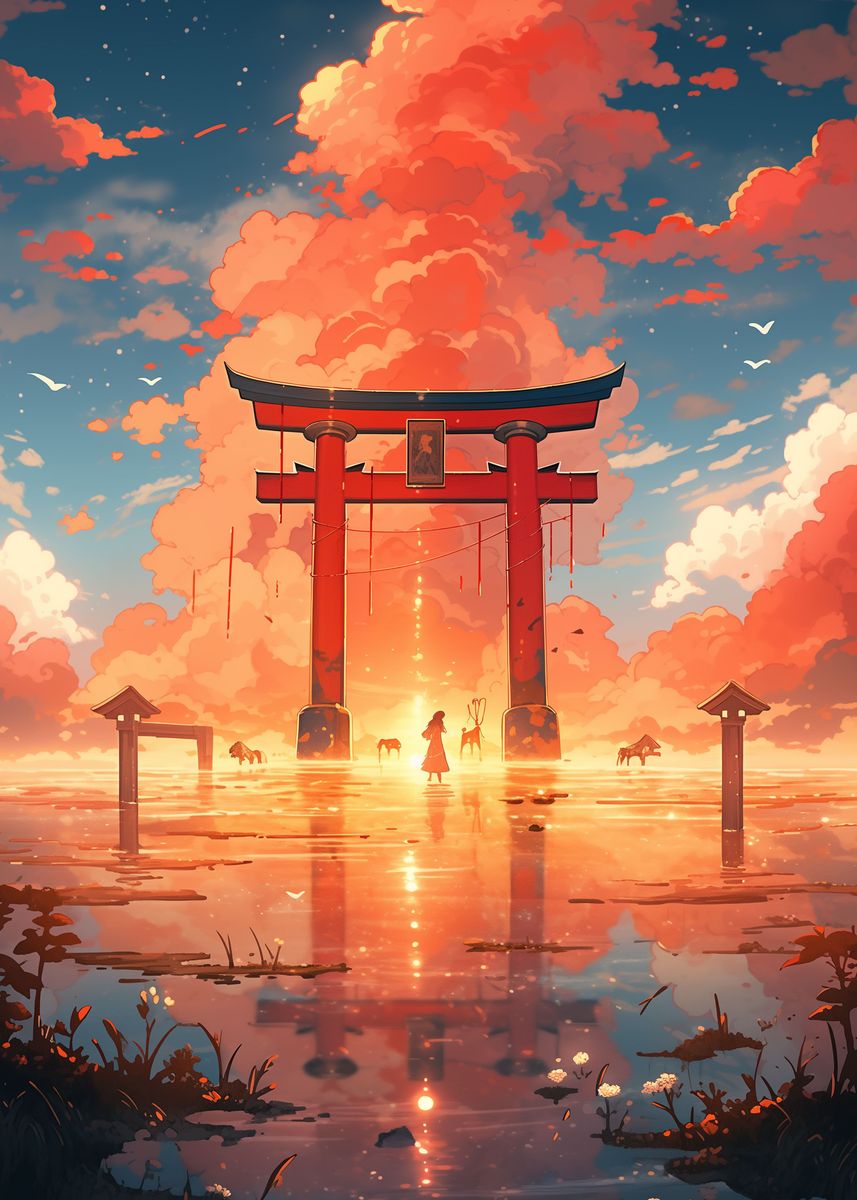 'Torii Gate Landscape Anime' Poster, picture, metal print, paint by ...