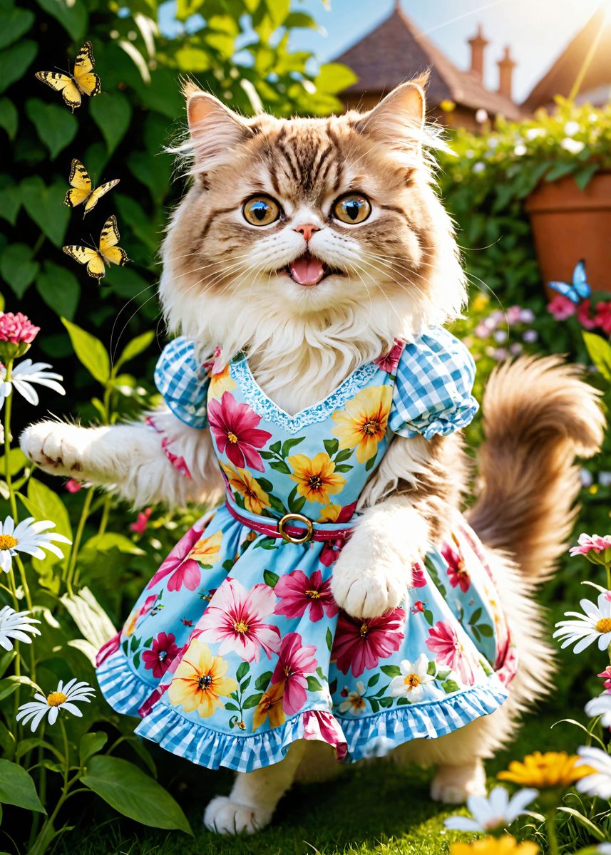 'Funny cat in dress' Poster, picture, metal print, paint by AnnArtshock ...