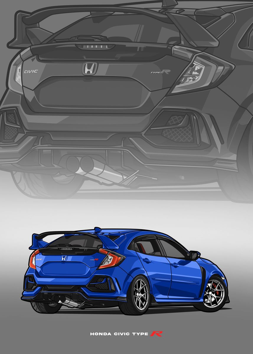 'honda civic type r blue' Poster, picture, metal print, paint by ...
