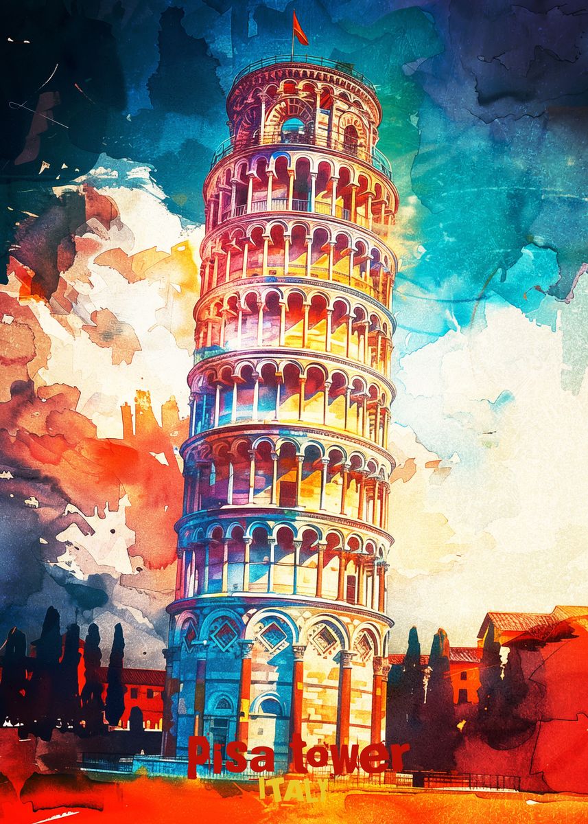 'Pisa Tower Art Poster' Poster, picture, metal print, paint by Mehdi ...