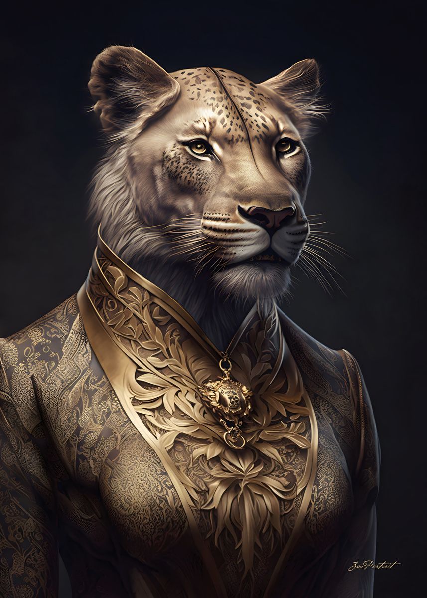 'Gold Lioness Portrait' Poster, picture, metal print, paint by Clement ...