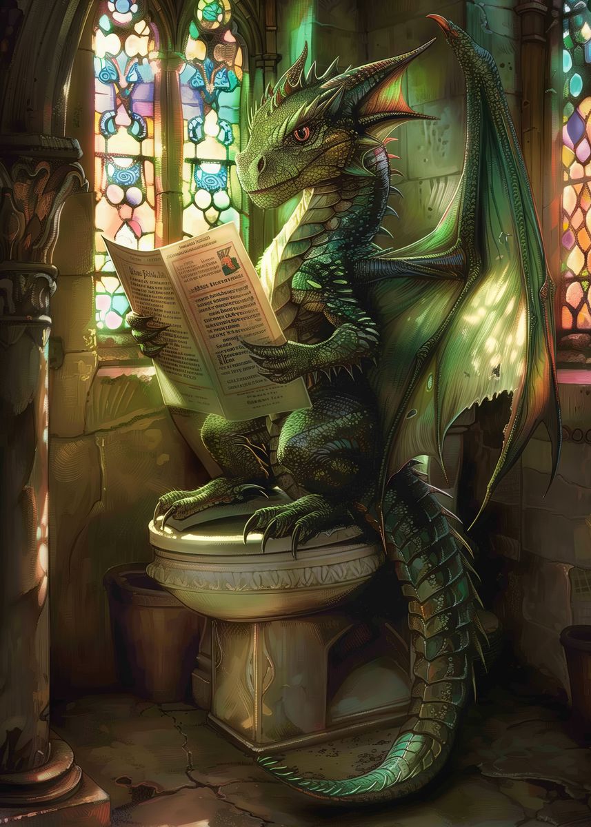 'Dragon on Toilet newspaper' Poster, picture, metal print, paint by ...