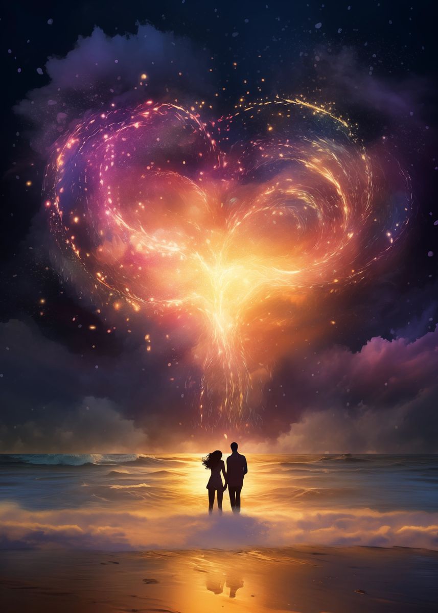 'Couple Love Landscape' Poster, picture, metal print, paint by ...