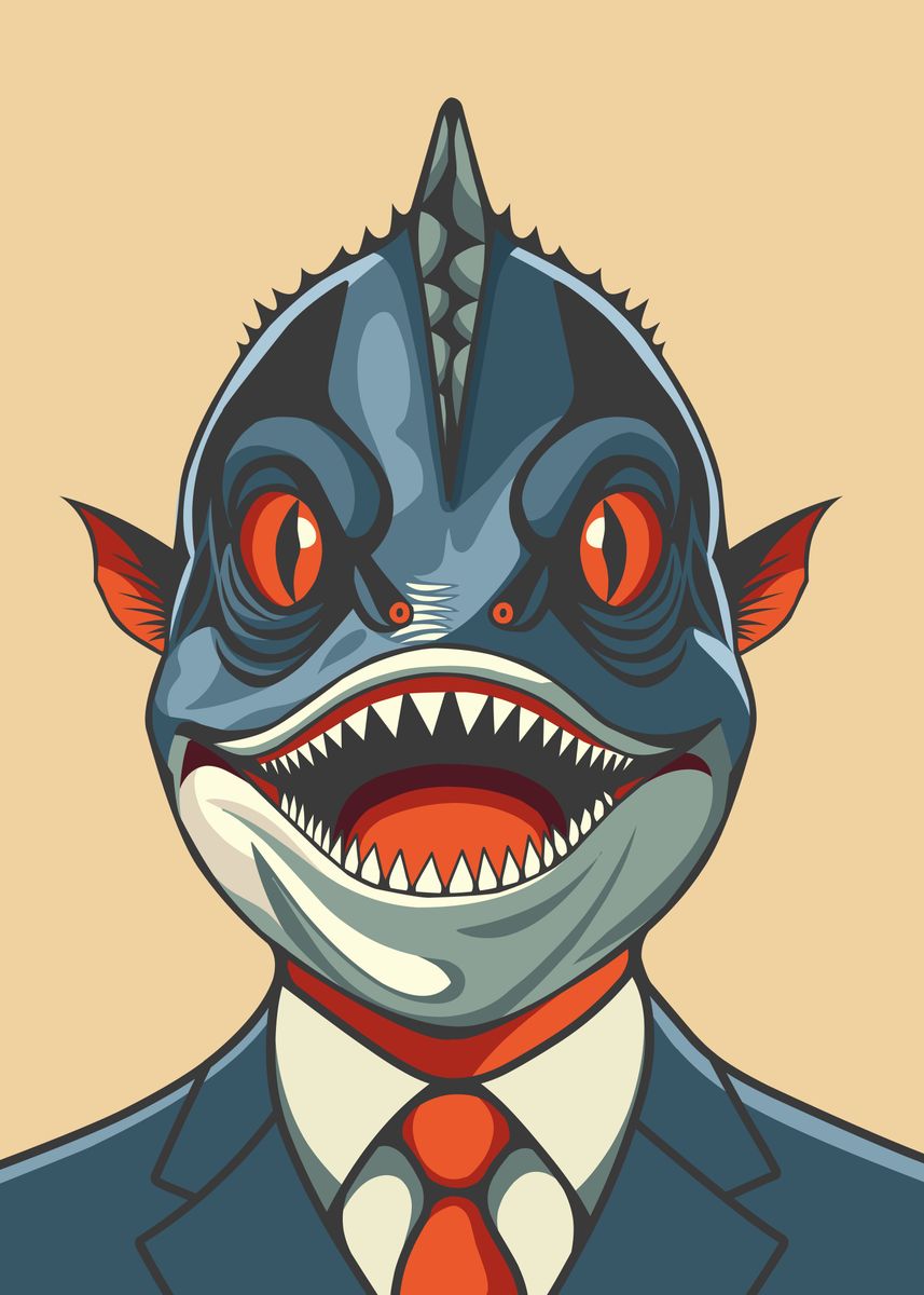 'Piranha Man' Poster, picture, metal print, paint by Milhad Art | Displate