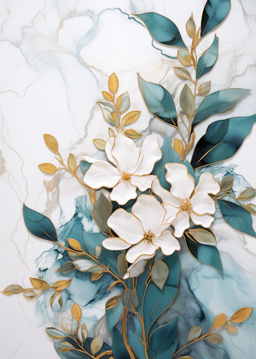 'Abstract Botanic Kintsugi' Poster, picture, metal print, paint by ...