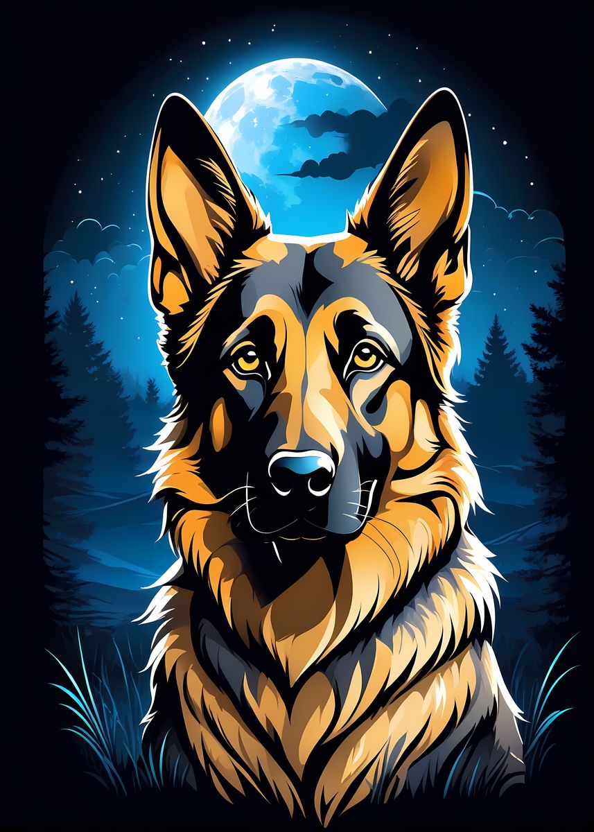 'Mystical German Shepherd' Poster, picture, metal print, paint by ...