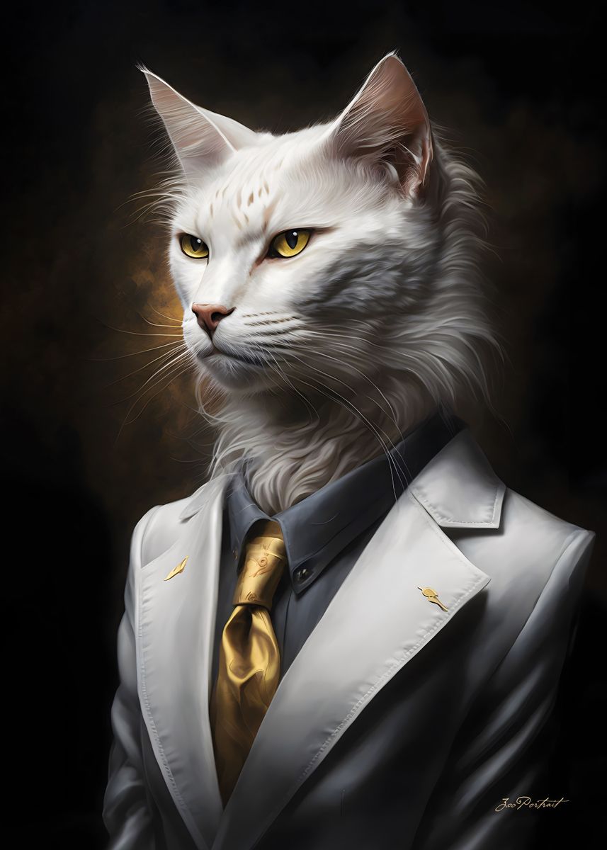 'White Angora Cat Portrait' Poster, picture, metal print, paint by ...