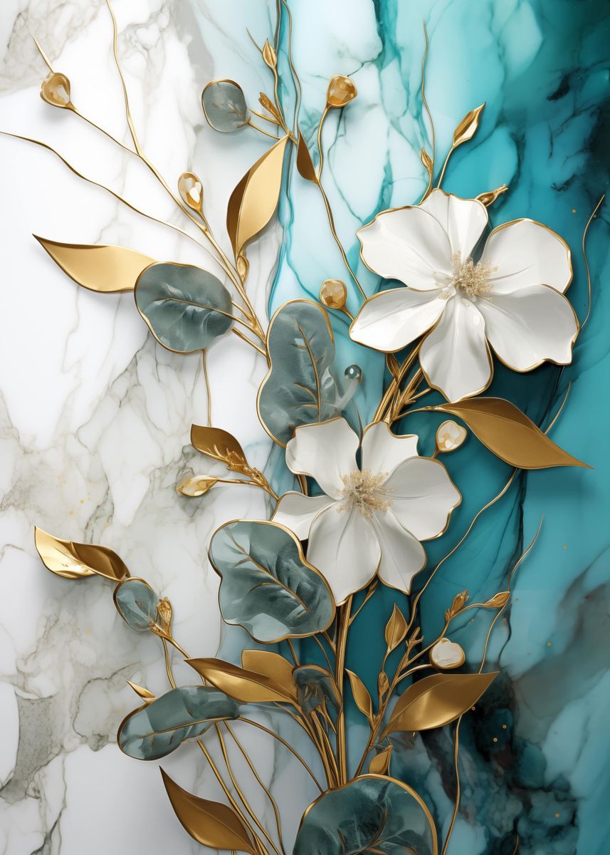 'Abstract Botanic Kintsugi' Poster, picture, metal print, paint by ...