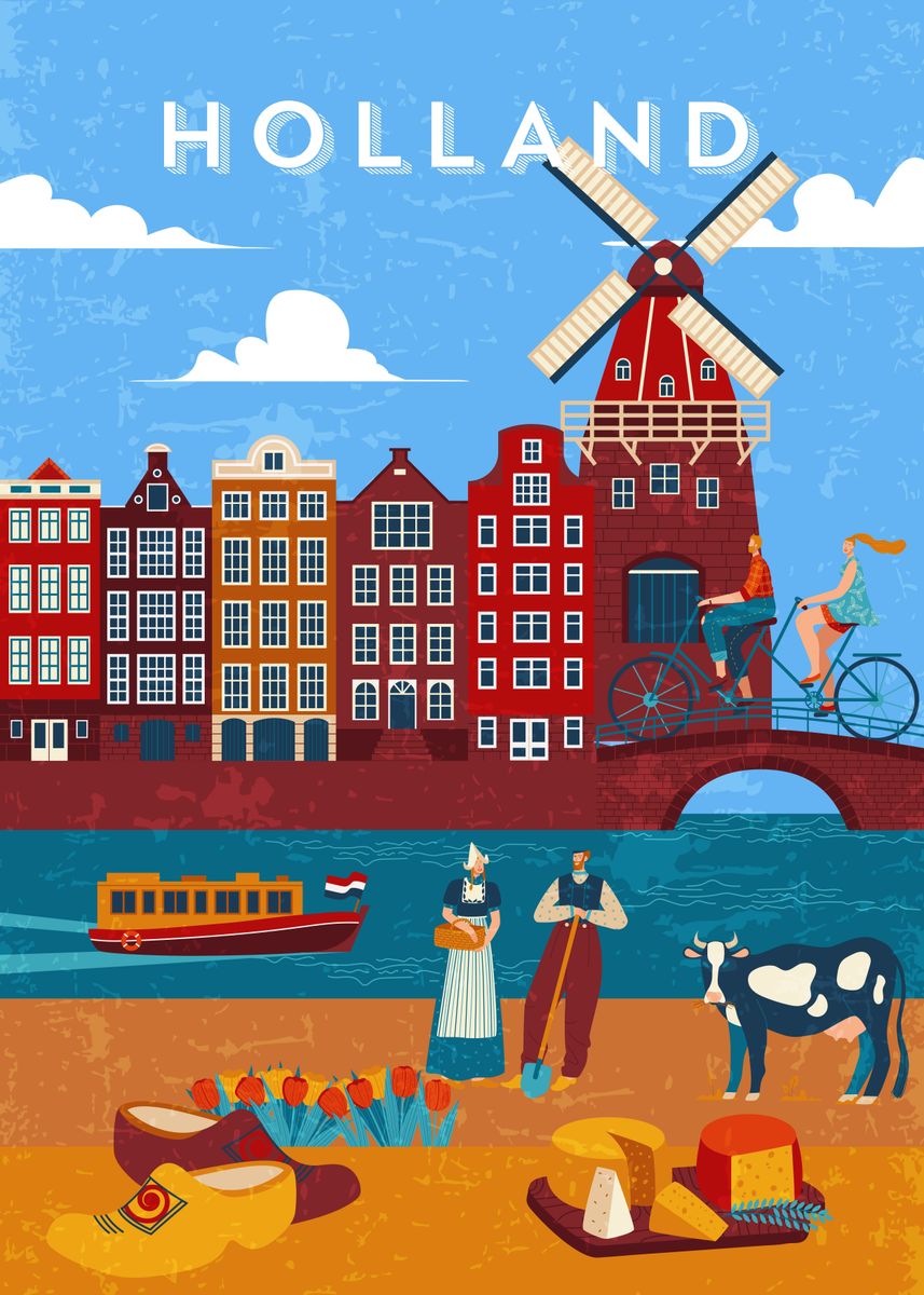 'Holland' Poster, picture, metal print, paint by Moon Calendar Studio ...