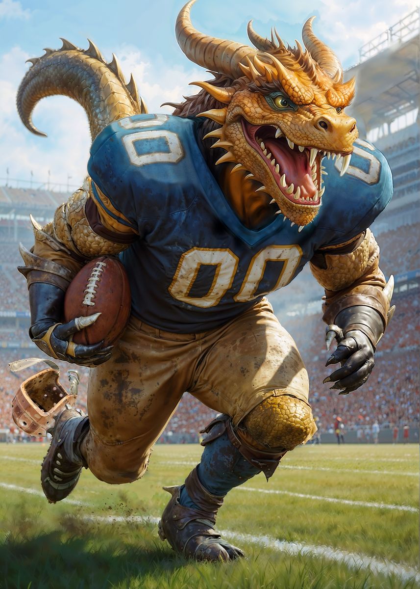 'Gridiron Dragon Football' Poster, picture, metal print, paint by Mudge ...