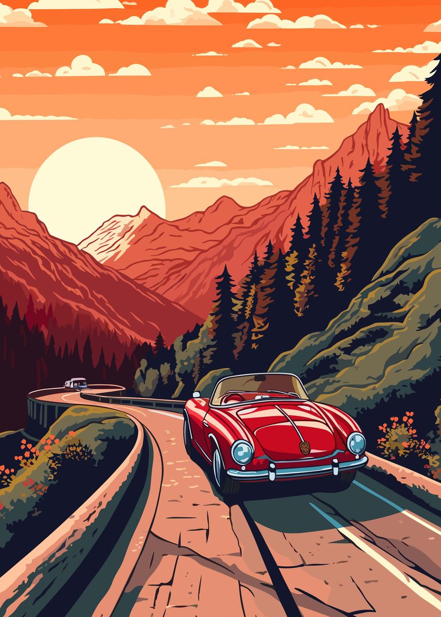 'Retro Car Sunset' Poster, picture, metal print, paint by Ivro Man ...