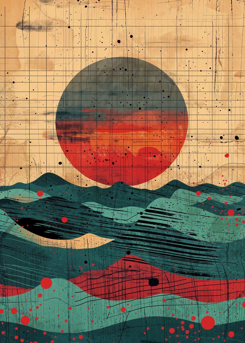 'Sundown Waves' Poster, picture, metal print, paint by Tomoo | Displate