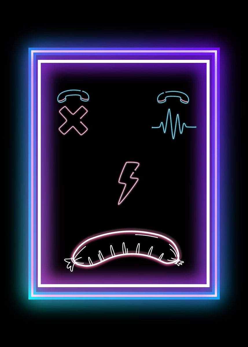 'Emoji Neon Sad' Poster, picture, metal print, paint by Wijaki ...