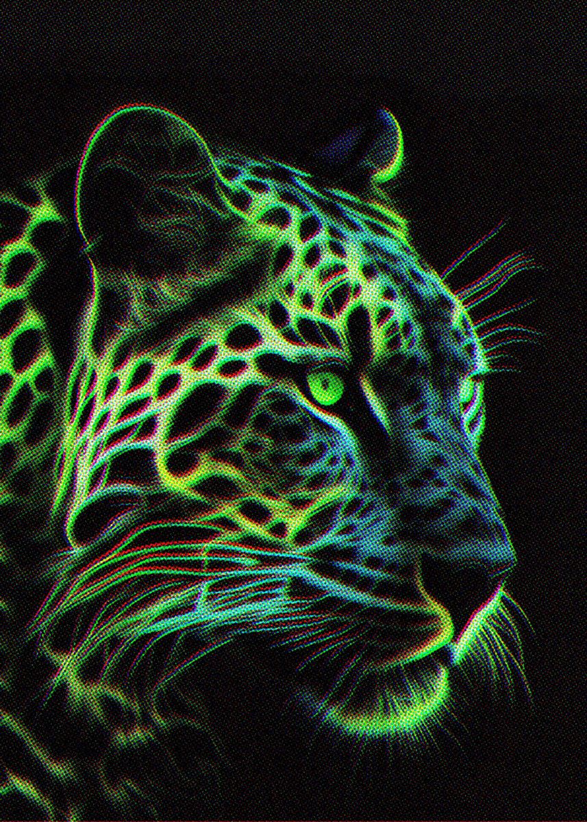 'Green Leopard Neon' Poster, picture, metal print, paint by Coffee ...