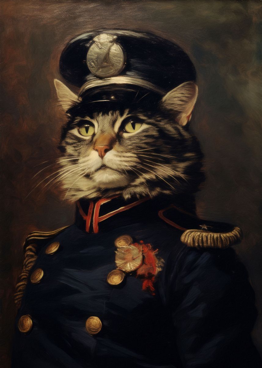 'Officer cat' Poster, picture, metal print, paint by goljakoff | Displate