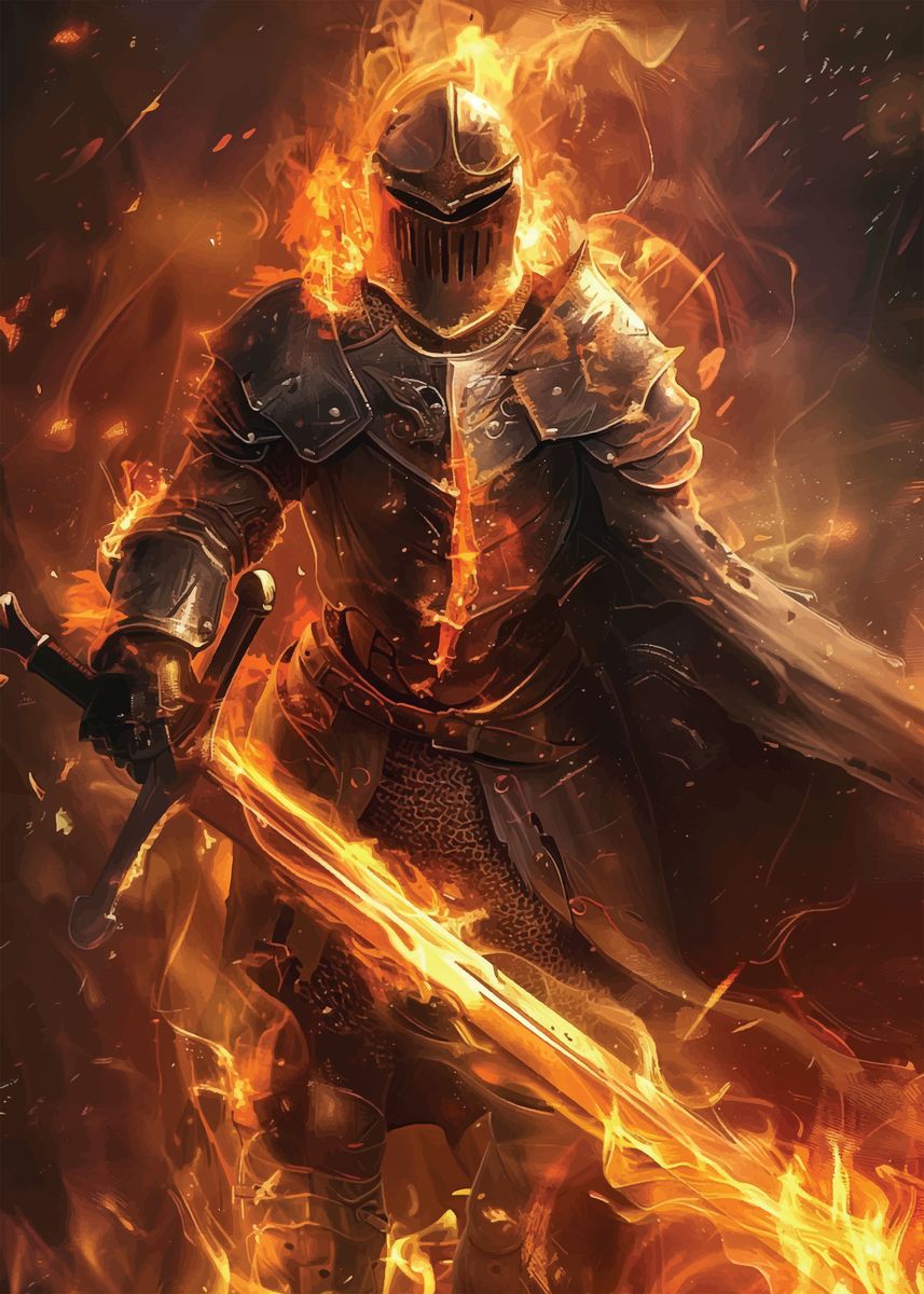 'Knight Heroes and Fire' Poster, picture, metal print, paint by Luna ...