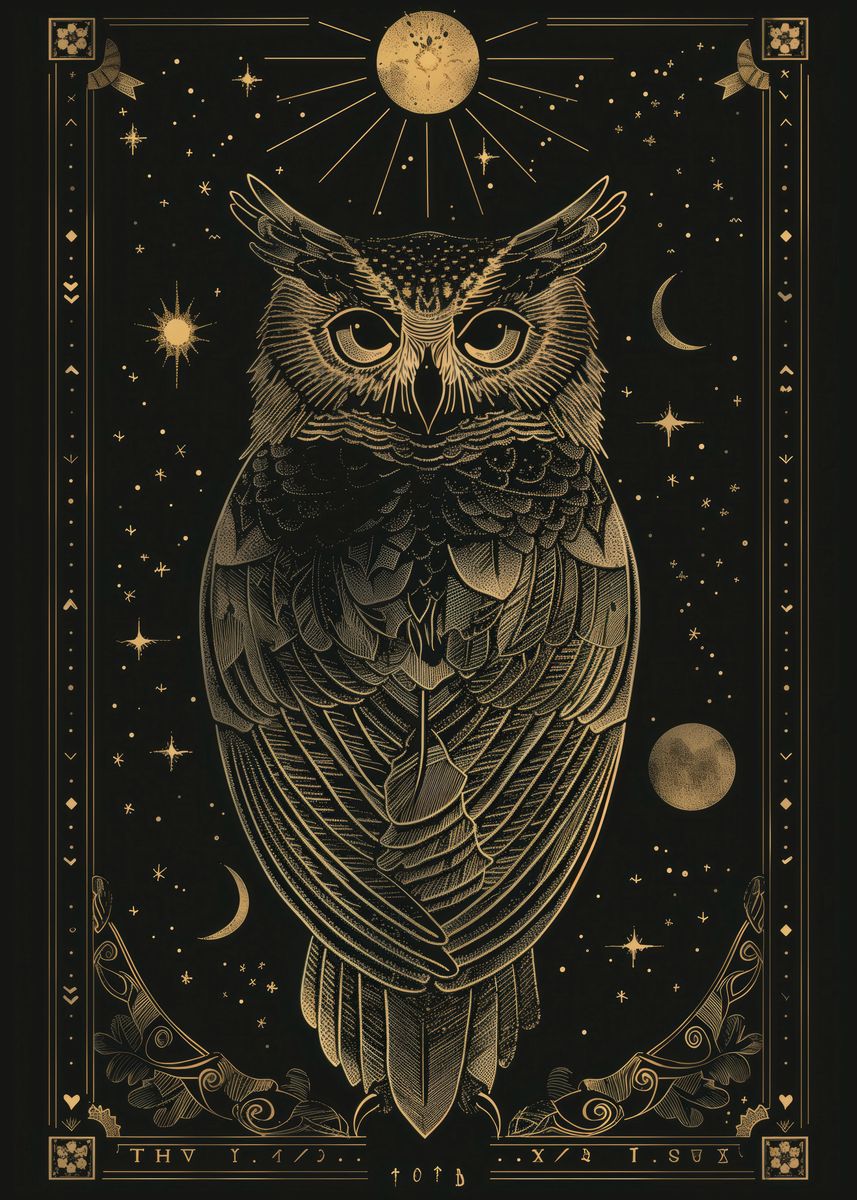 'Celestial Owl' Poster, picture, metal print, paint by KyzArt | Displate
