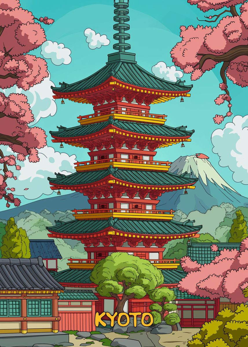 'Kyoto Cartoon Style' Poster, picture, metal print, paint by ...