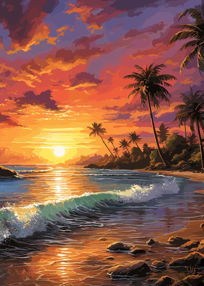 'Beautiful Tropical Sunset' Poster, picture, metal print, paint by ...