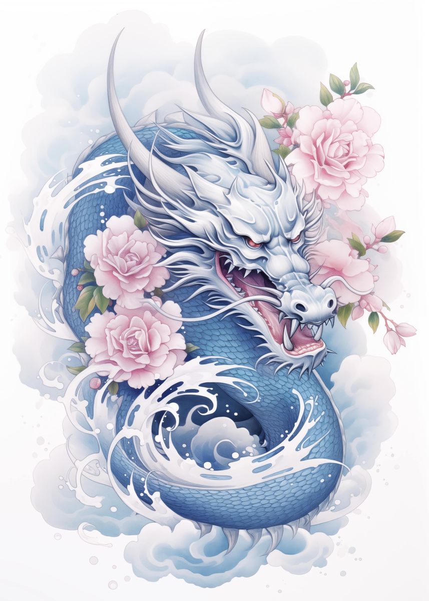 'Japanese Great Wave Dragon' Poster, picture, metal print, paint by ...