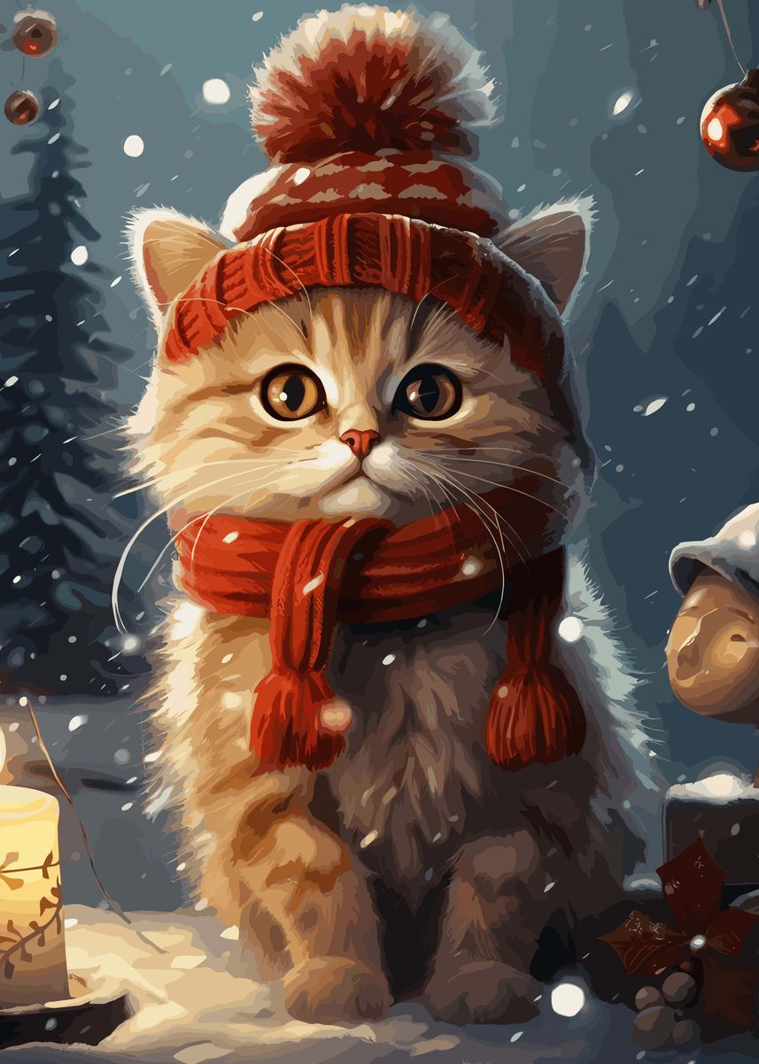 'Cat Christmas' Poster, picture, metal print, paint by Dolores Newman ...