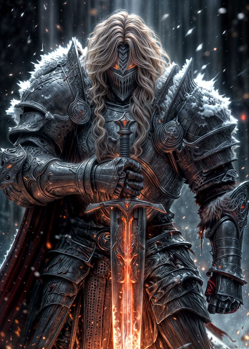 'Snowy Knight' Poster, picture, metal print, paint by 2Meow | Displate